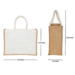 Pack of 5 White Jute Burlap Tote Bags with Handles, Natural Eco-friendly Reusable Grocery & Return Gifts Bag, Totes for Bridesmaids, Yogi's Gift®