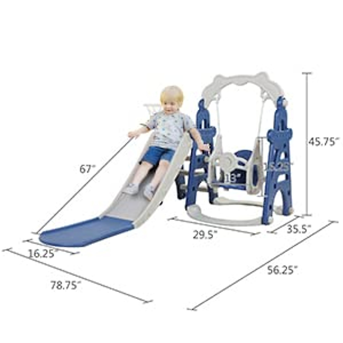 3-in-1 Kids Slide for Toddlers Age 1-3 Slide and Swing Set,Indoor Playground for Children,Freestanding Outdoor Slides with Basketball Hoop,Outside Climber Playhouses,Baby Climbing Toys Blue
