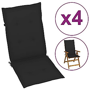 Tidyard 4 Piece Garden Chair Cushions Fabric Seat and Back Cushion Patio Chair Pads Black for Outdoor Furniture 47.2in x 19.7in x 1.2in