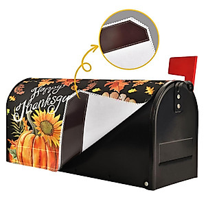 Wamika Thanksgiving Day Sunflower Turkey Pumpkin Mailbox Cover Magnetic Standard Size,Autumn Give Thanks Letter Post Box Cover Wrap Decoration Welcome Home Garden Outdoor 21" Lx 18" W
