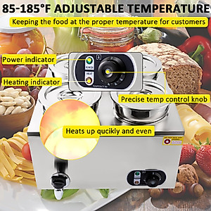 LOYALHEARTDY Commercial Soup Warmer 4 Pan with Tap, 16L/16.8Qt Commercial Food Warmer with Soup Ladle 110V 300W Countertop Soup Pot Adjustable Temp 86-185℉ for Parties, Catering and Restaurants