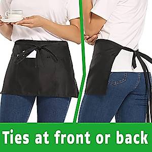NOBONDO 3 Pack Waitress Aprons with 3 Pockets - Waist Aprons for Women Men Commercial Waiter Half Apron with Extra Long Straps Reinforced Seams for Restaurant Server