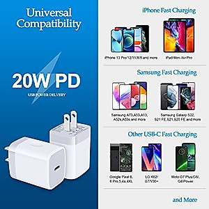 [2-Pack]USB C Wall Charger,20W Type C Charger Fast Charging Block USB C Power Adapter Wall Plug for Samsung Galaxy A14,A13,A03s,S23,S22Ultra,A53,S21,S21 FE;iPhone 14 Pro,13,12 Pro,Google Pixel 6,6 Pro