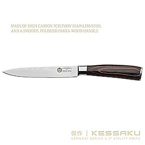 KESSAKU Utility Knife - 5.5 inch - Samurai Series - Razor Sharp Kitchen Knife - Forged 7Cr17MoV High Carbon Stainless Steel - Wood Handle with Blade Guard