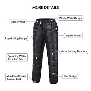 Tapasimme Men's Winter Warm Loose Packable Down Pants Puffer High Waisted Nylon Compression Lightweight Snow Trousers (X-Large, Black)