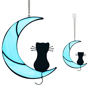 Black cat Sitting on The Moon Metal Decorative Wall Hanging Balcony Garden Decorative cat Gift to People who Love Cats Holiday Birthday Gift to Girls, Mothers or Women (cat Sitting on The Moon)