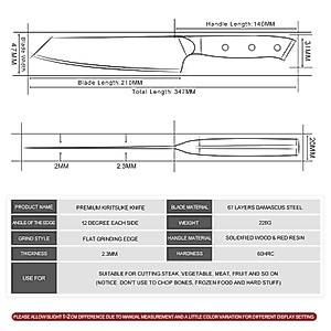 Momo's House 8.3 Inch Kiritsuke Knife and 5 Inch Utility Knife with Wood and Red Resin Handle - VG-10 Core and 67-layers Damascus Steel Kitchen Knives with Gift Box and Sheaths, 2pcs