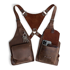 Hide & Play, Shoulder Holster with Adjustable Straps, Ideal for Cosplay, Steampunk, Renaissance, Costume Parties, Full Grain Leather, Handmade, Bourbon Brown