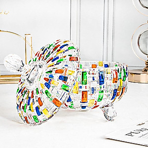 MAGCOLOR Elegant-Hand Painted Colorful Woven Easter Large Crystal Glass Candy Box candy servers,candy jars with Lid,Jewelry Box,Storage Jar,Candy dish covered,Great Gift for Family Friends-24 oz.