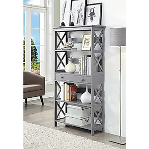 Convenience Concepts Oxford 5 Tier Bookcase with Drawer, Gray