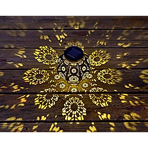 Moroccan Garden Solar Lanterns, {Set of 2} Bohemian Landscape Solar Lights Outdoor Waterproof for Yard Pathway Patio Tree Table Decor (Bronze)