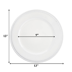 Okllen 12 Pack Plastic Round Charger Plates, 13" Dinner Chargers Decorative Plates with Beaded Rim, Embossed Charger Serving Plates for Wedding, Catering Event, Tabletop Decor, White