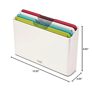 Joseph Joseph Folio Icon, 4-Piece Color coded Cutting Board Set, Slimline Case for Organized Kitchen Storage - Regular, White