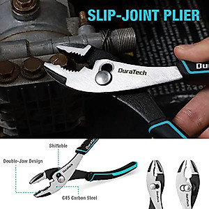DURATECH 4-Piece Pliers Set, 8" Long Nose Pliers, 8" Slip Joint Pliers, 8" Groove Joint Pliers and 8" Adjustable Wrench, for Home Use