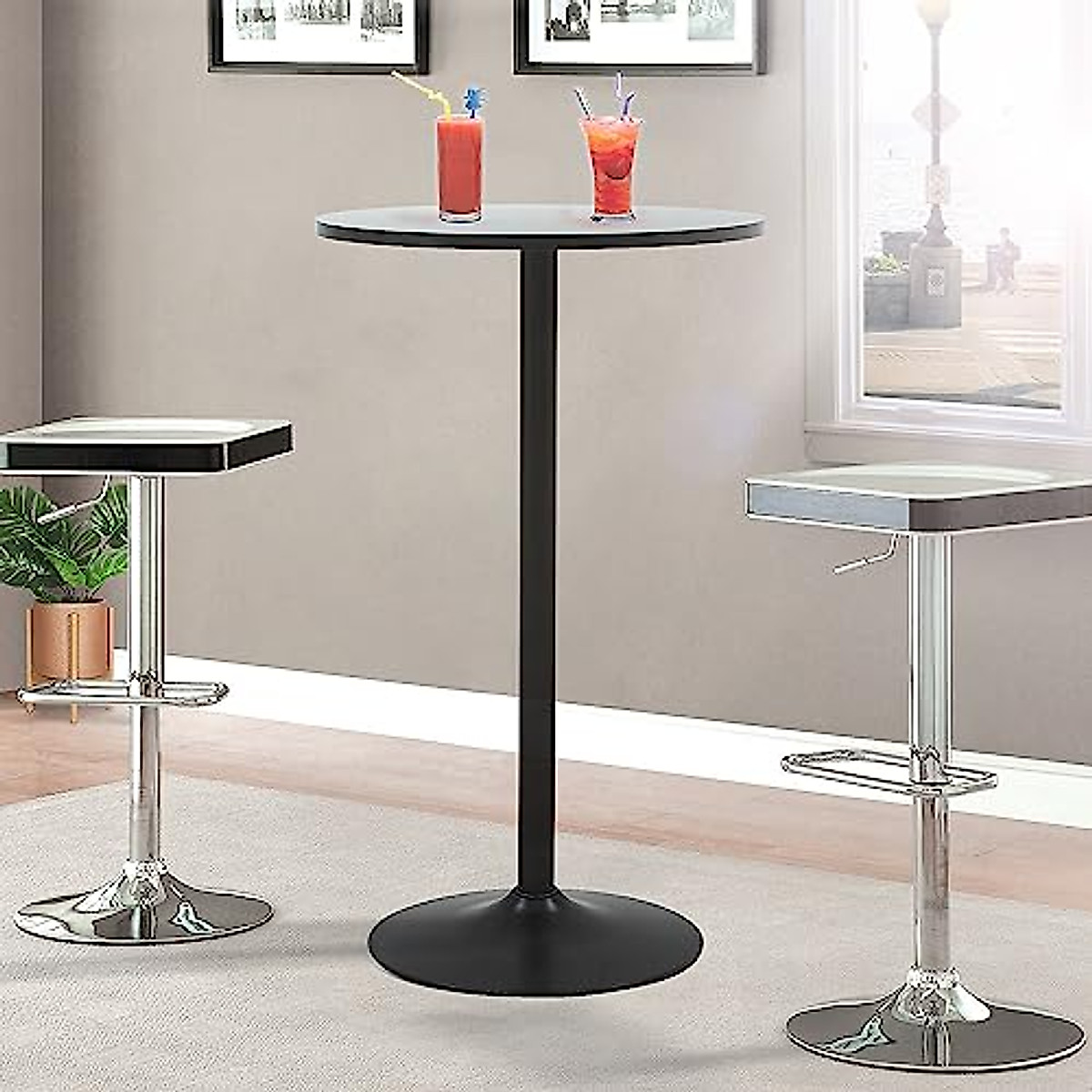 Round Bar Table 40" Height Modern Pub Table with Solid Top and Sturdy Metal Base, High Top Table for Kitchen, Dining Room, Bistro, Cocktail, Black