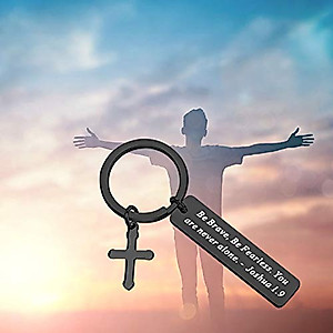 FEELMEM Christian Keychain Be Brave Be Fearless You Are Never Alone Joshua 1:9 Bible Verse Keychain Christian Religious Gift(black)