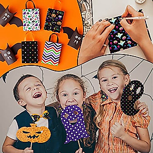 Whaline Halloween Faux Leather Sheets 8 x 12 Inch Pumpkin Ghost Dots Synthetic Leather Fabric Glittery Black Orange Green Faux Leather for Halloween DIY Craft Earring Hair Bow, 12 Sheet