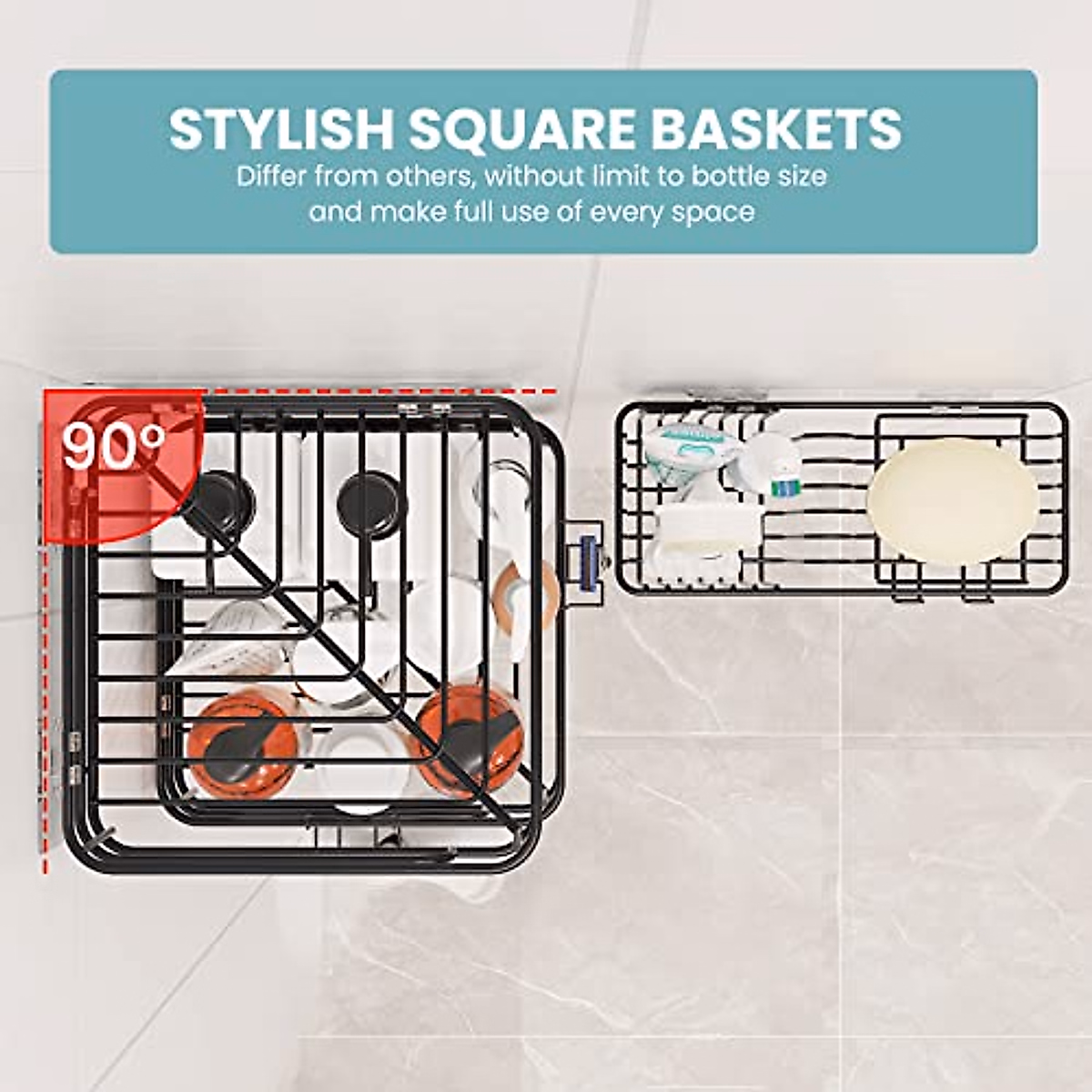 EZFurni Shower Caddy Corner, 3 Pack Shower Organizer Corner, Rustproof Shower Shelf for Inside Shower, Strong Adhesive Shower Racks with Razor Holders, Roomy Shower Storage for Bathroom, Black