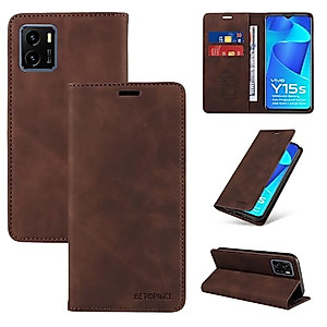 Protective Phone Case Wallet Case Compatible with Vivo Y15A 4G/Y15S 4G/Y10 4G/Y01 Case with Card Holder Flip Cover RFID Blocking Protective Leather Case Durable Shockproof Cover ( Color : Brown )