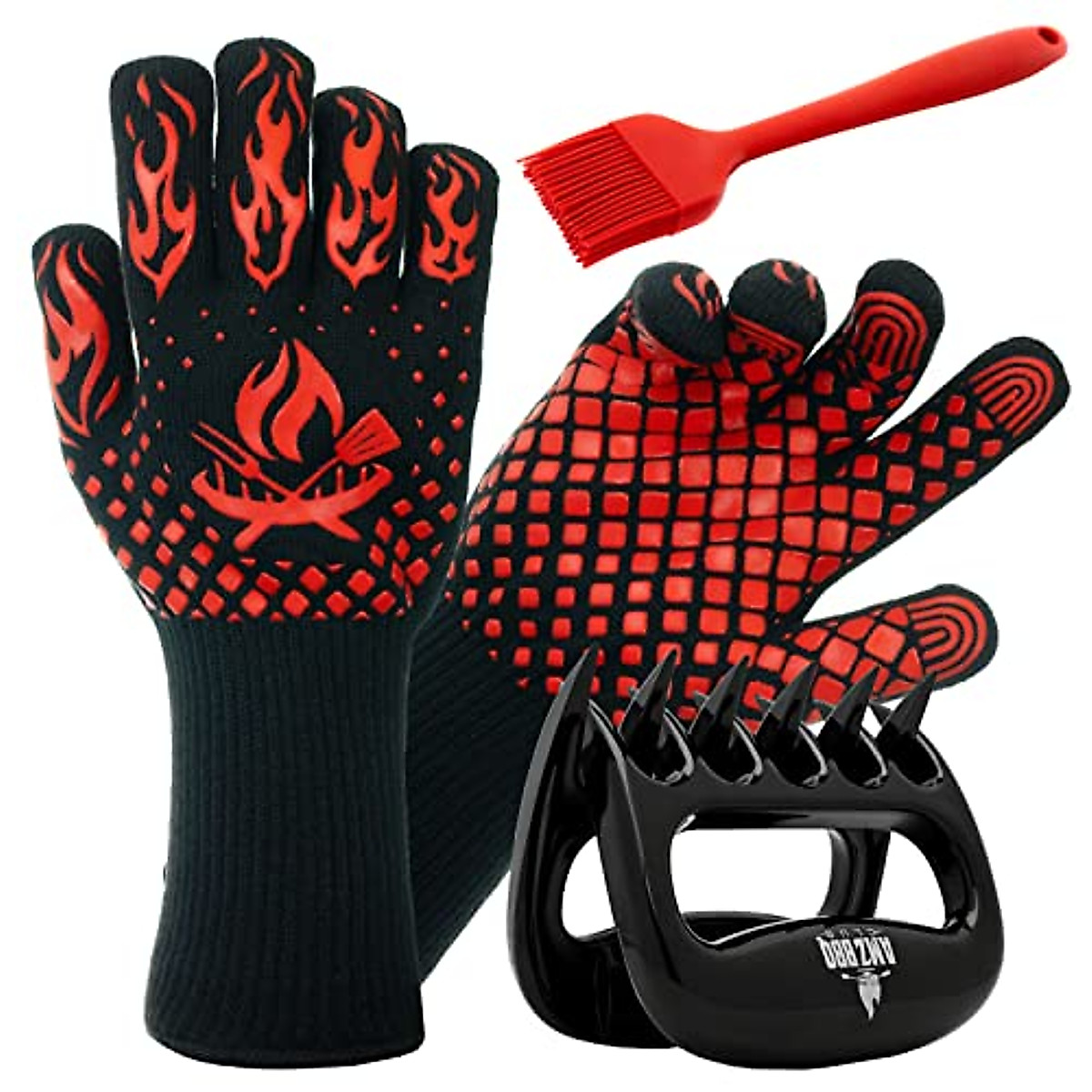 BBQ Gloves, Basting Brush and BBQ Claws for Shredding Meat - Great Smoker Tools Accessory Set for Men, Fathers Day and Birthday