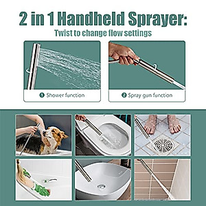 Heyalan Brass 2 in1 Function Handheld Spray Brushed Nickel Hand Shower High Pressure 7.9 Inch Shower Head High Flow Handheld Sprinklert Shower Wand with Shower Hose and Hand Shower Holder