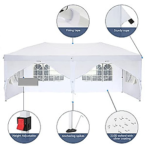 VINGLI 10x20ft Pop Up Canopy Tent with 6 Removable Sidewalls, Party Tent with Carry Bag, Outdoor Gazebo Beach Tent Camping Tent, Patio Event Tent Outdoor Canopy Commercial Canopy