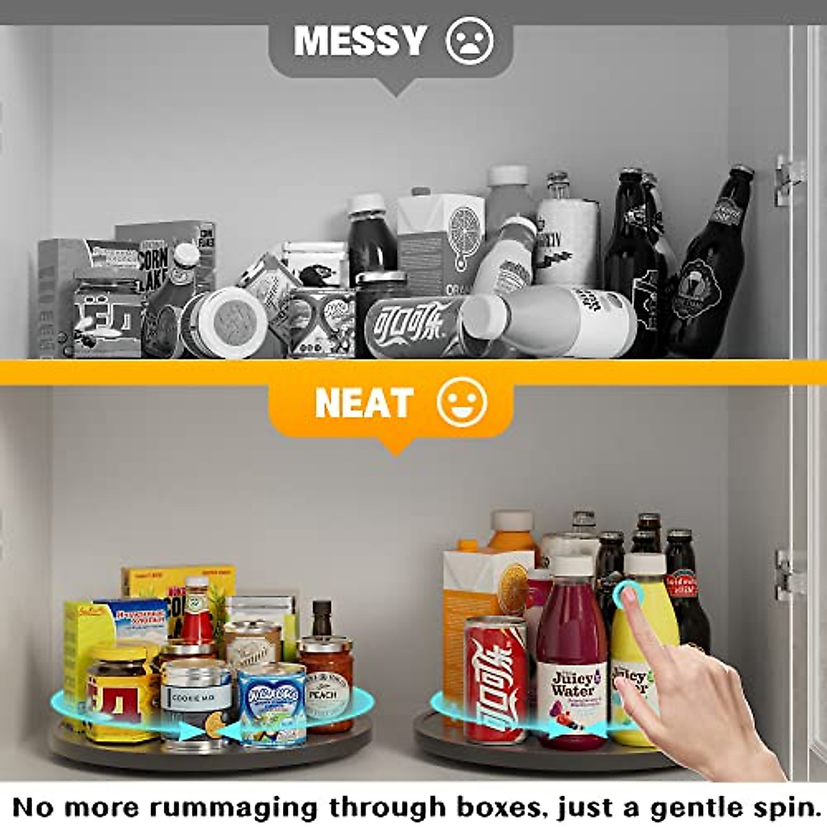 Homerays Lazy Susan Organizer 12 Inch Non-Skid Bamboo Lazy Susan for Kitchen Rotating Spice Rack for Kitchen Cabinet, Wood Turntable for Kitchen Countertop Organizer Black