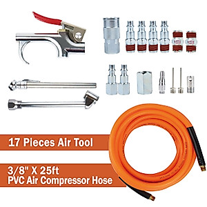 MELPRISU 17 Pieces Air Tool Kit 3/8" X 25ft PVC Air Compressor Hose Kit Air Compressor Accessories Kit