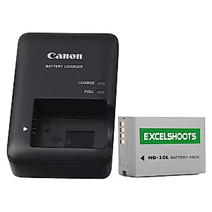 Excelshots CB-2LC Battery Charger + Professional NB-10L Li-ion Battery Pack| Battery Charger| Compatible with Canon PowerShot SX40 HS, SX50 HS, SX60 HS, G1X, G3X, G15, G16, Digital Camera