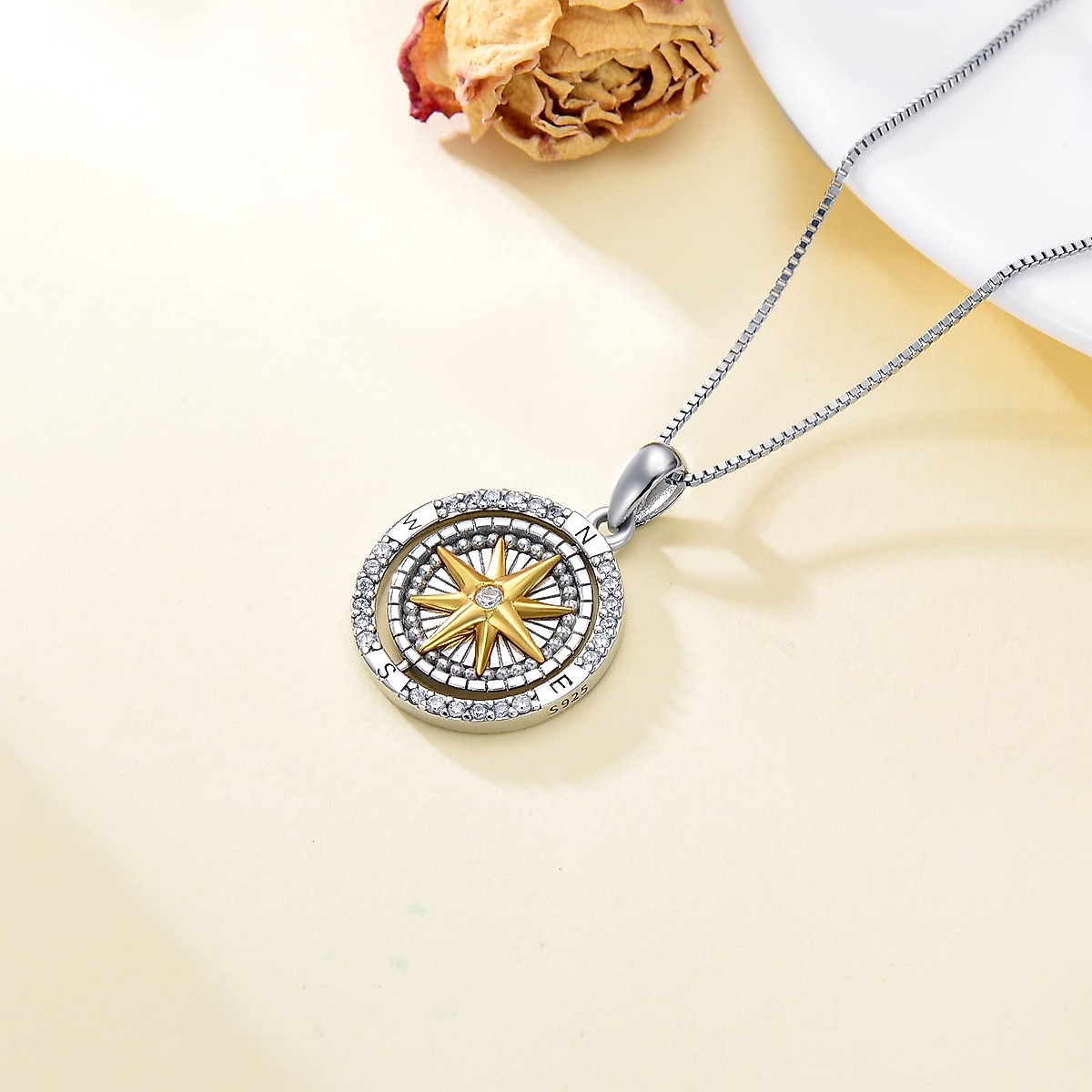 Friendship Necklace Sterling Sliver Compass Necklace for Women -Best Friend Birthday/graduation Gifts for Women