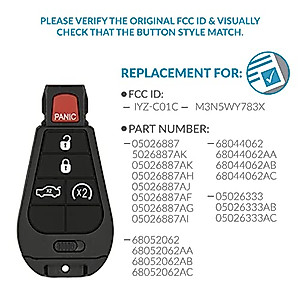 Keyless2Go Replacement for 5 Button Remote Key Chrysler Dodge IYZ-C01C 05026887 AK - with Durashell Technology