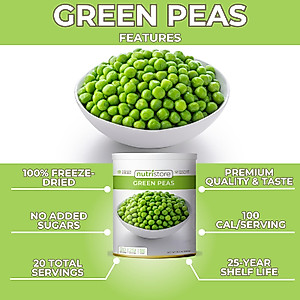 Nutristore Freeze Dried Green Peas | Vegetables for Healthy Snack or Long Term Storage | Emergency Survival Canned Food Supply | Bulk #10 Can Veggies | 25 Year Shelf Life | 20 Servings, 18.3 oz