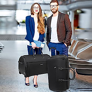 Modoker Rolling Garment Bags, Large Garment Duffle Bag with Wheels, 3 in 1 Garment Suit Luggage Bag for Women Men Business Travel Weekender, Black