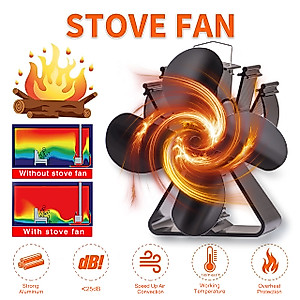 Wood Stove Fan Heat Powered Fan 4 Blade Fireplace Fan for Wood Burning Woodstove Eco Friendly Silent Efficiently