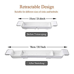 WINAKUI Adjustable Bathtub Tray Caddy Bath Tub Rack, Extendable Bathroom Shelf Bathtub Dish Drainer, Retractable Bath Tub Tray Rack for Kitchen Bathroom (Grey)