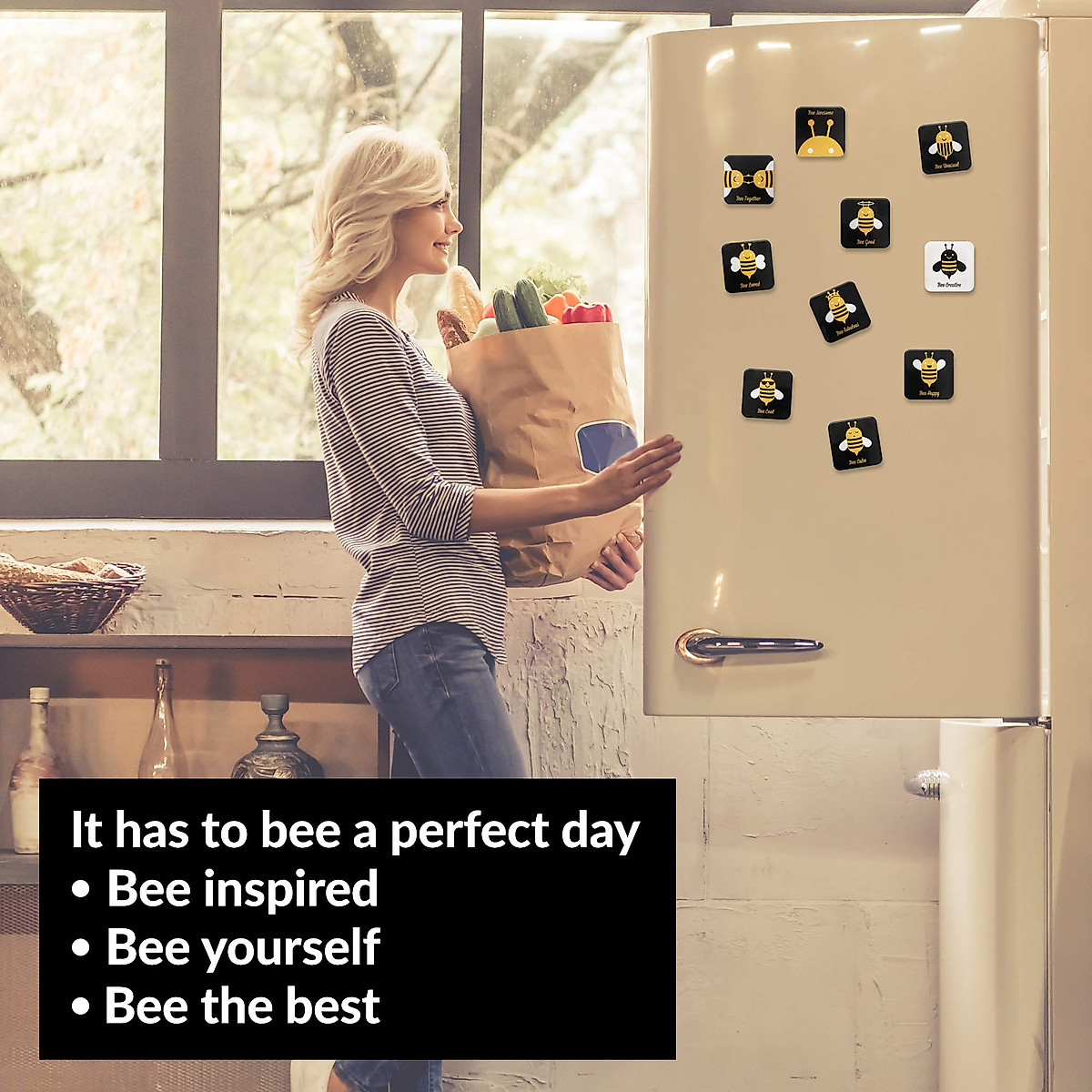 Tsoomi Magnets Motivational Bee Magnets: 10 Bee Themed Home, Office, or Kitchen Refrigerator Magnets with Colorful Insect Designs and Fun, Special Messages