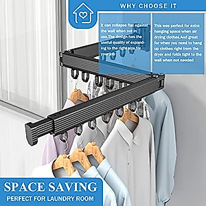 ZOES HOMEWARE 2023 Reinforced Wall Mounted Cothes Drying Rack, Drying Rack Clothing for Laundry Room, Collapsible Clothing Rack for Hanging Clothes, Foldable Laundry Hanger Dryer Rack (O Shape Hooks)