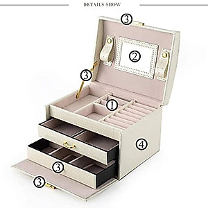 ZZYINH AN207 Jewelry Organizer Large Jewelry Box High Capacity Jewelry Casket Makeup Organizer Leather Beauty Travel Box Small Jewelry (Color : Beige)