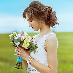 Glenmal 30 Pieces Pearl Bracelets for Women Wedding Faux Bridal Pearl Bracelet Bulk Elastic Stretch Bridesmaid for Party Gift(White,0.24 Inch)