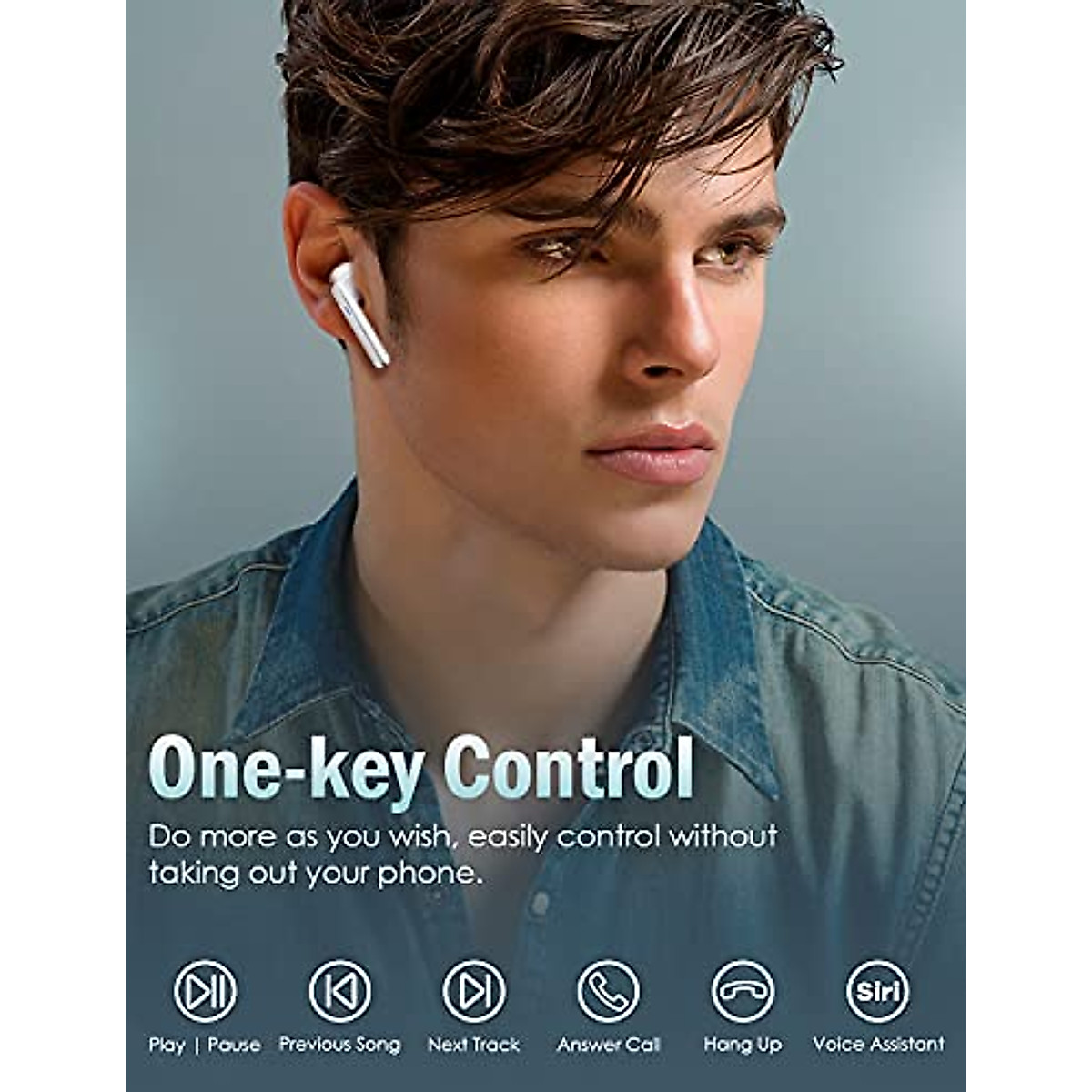 Bluetooth Headphones True Wireless Earbuds 48Hrs Playtime with Wireless Charging Case LED Power Display Wireless & Type-C Charging Waterproof in-Ear TWS Earphones for Phone Computer Laptop Sports