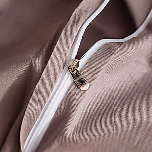 SUSYBAO Single Duvet Cover Twin 100% Cotton 2 Pieces Set 1 Taupe Duvet Cover with Zipper Ties 1 Pillow Sham Soft Farmhouse Solid Color Taupe Bedding Set Lightweight