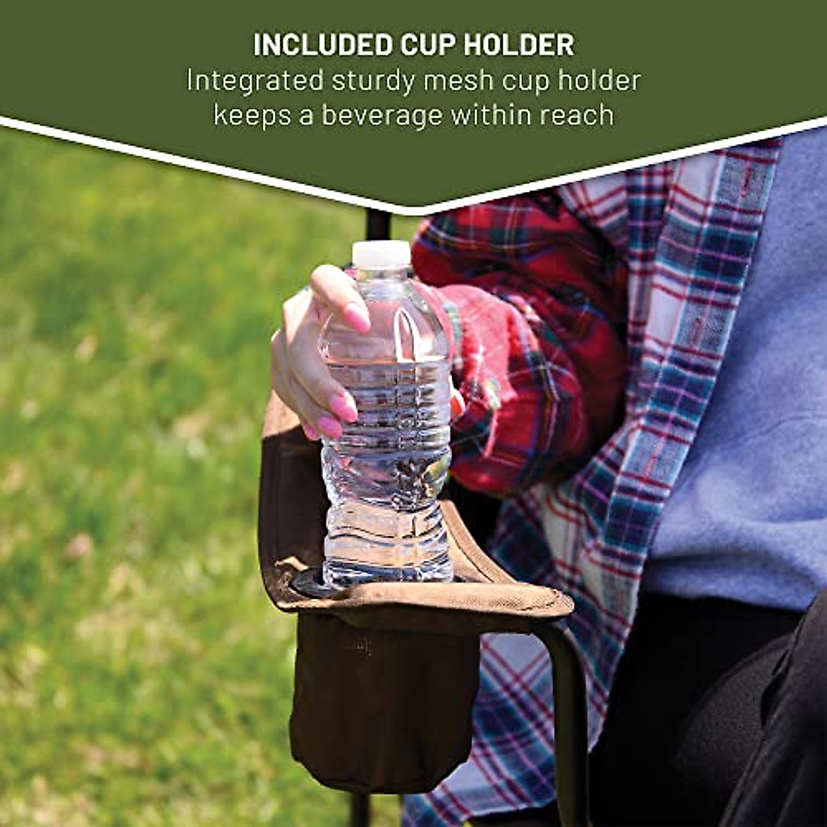 TIMBER RIDGE Collapsible Armrests Cup Holder & Carry Mat & Pet Leash Heavy Duty Foldable Chair for Outdoor Lounge Lawn Beach, Support 300 lbs, Earth Brown