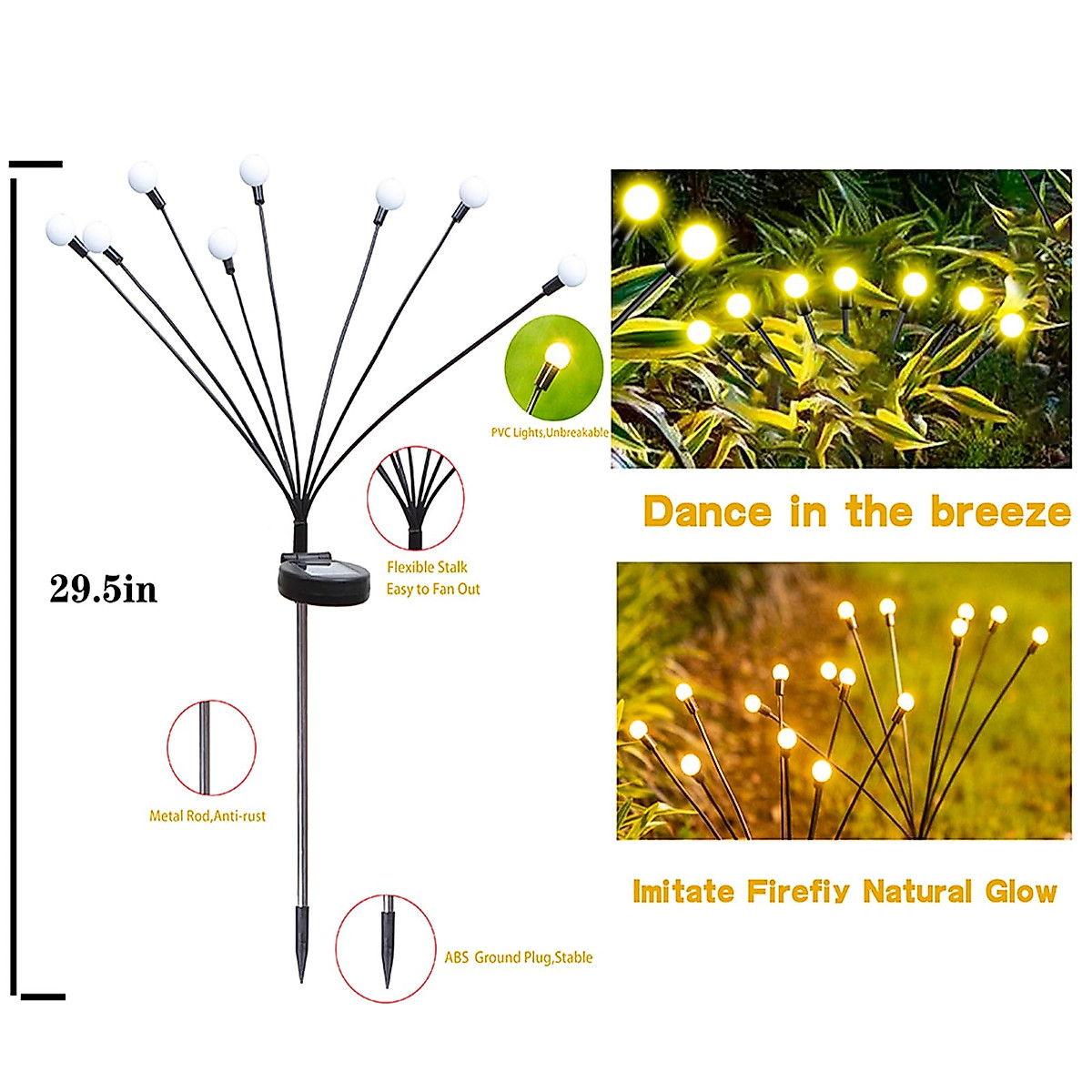 Phreewill Solar Garden Lights,Solar Swaying Light, Sway by Wind, Solar Outdoor Lights, Yard Patio Pathway Decoration, High Flexibility Iron Wire & Heavy Bulb Base, Warm White(4 Pack)