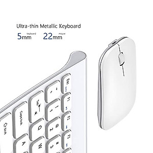 Small Wireless Keyboard Mouse Combo, seenda Ultra Thin Compact Rechargeable Wireless Keyboard with Silent Mouse Low Profile Keys for Windows 7/8/10/11/11 Pro Laptop Computer, Silver White