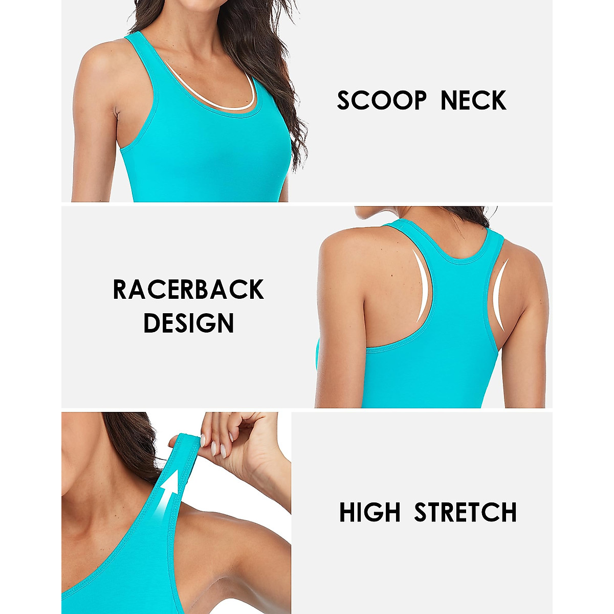 beautyin Tank Tops for Women with Built in Bra Racerback Camisole 2 Pack Aqua L