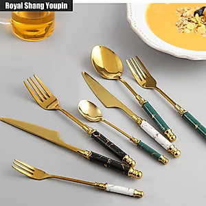 Royal Shang Youpin Ceramic Handle Kitchen Stainless Steel Silverware Tableware Flatware Cutlery Set Steak Knife Fork Spoon Teaspoon (Black,16 pieces)