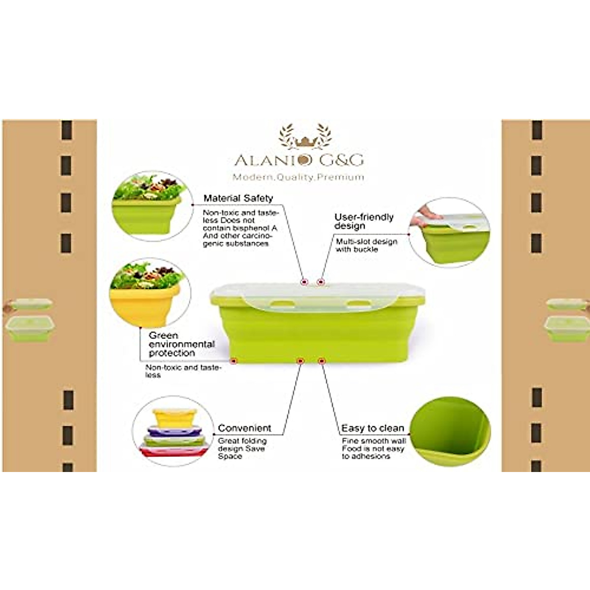 ALANIO G&G Silicone Food Storage Containers Collapsible Lunch Box Set of 4 Rectangle Microwave Foldable, BPA Free, Reusable Leak Proof, Dishwasher and Freezer Safe - Cluttered free cabinet!