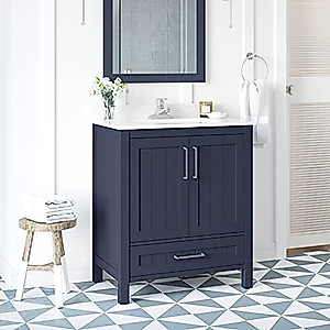 Ove Decors Kansas 30 in. Single Sink Bathroom Cultured Marble Countertop Vanity, 30 inches, in Midnight Blue