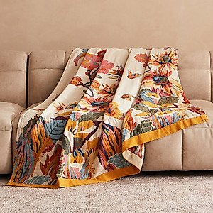 Boho Throw Blanket for Bed - 100% Cotton Ultra Soft Rustic Quilt - Floral Printed Farmhouse Decor Spring Bed Blankets,98"×98" All Season Rustic Throw for Sofa Couch Chair