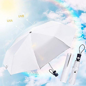 DBA FDJASGY UV Sun Umbrella Compact Folding Travel Umbrella Auto Open Close Compact Folding Rain Umbrellas for Women Men Blocking UV 99.98% White